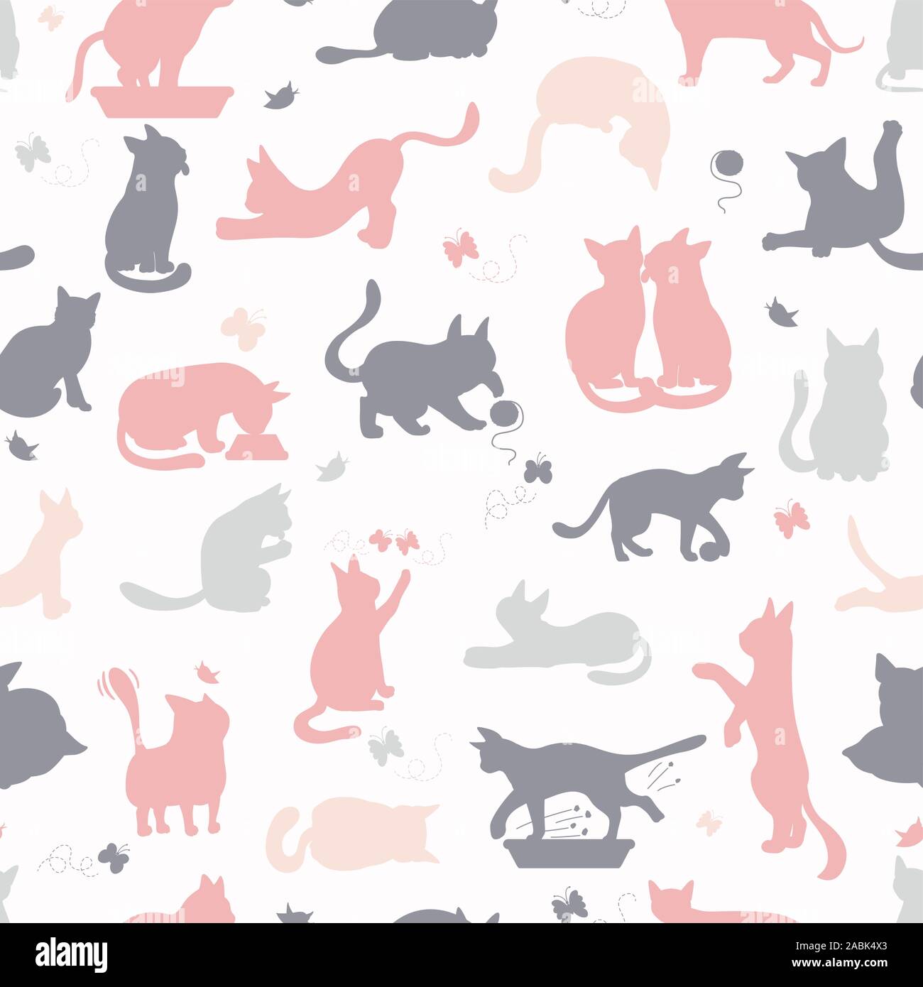 Cartoon Cat Characters Seamless Pattern Different Cat`s Poses Yoga